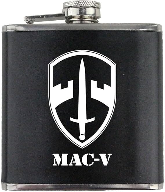 Army MAC-V Subdued Stainless Steel Leather Wrapped 6oz. Flask – USAMM