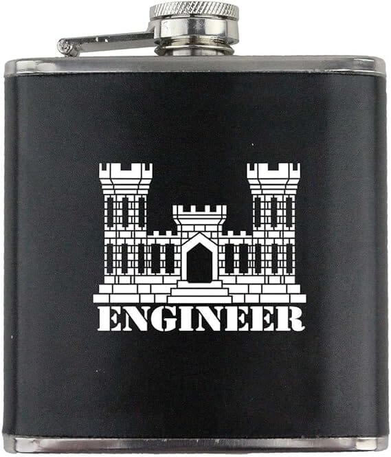 Army Engineer Branch Military Stainless Steel Leather Wrapped 6oz. Fla ...