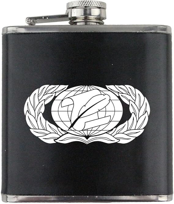 Information Management Badge AF Veteran Leather Wrapped 6oz. Flask – USAMM