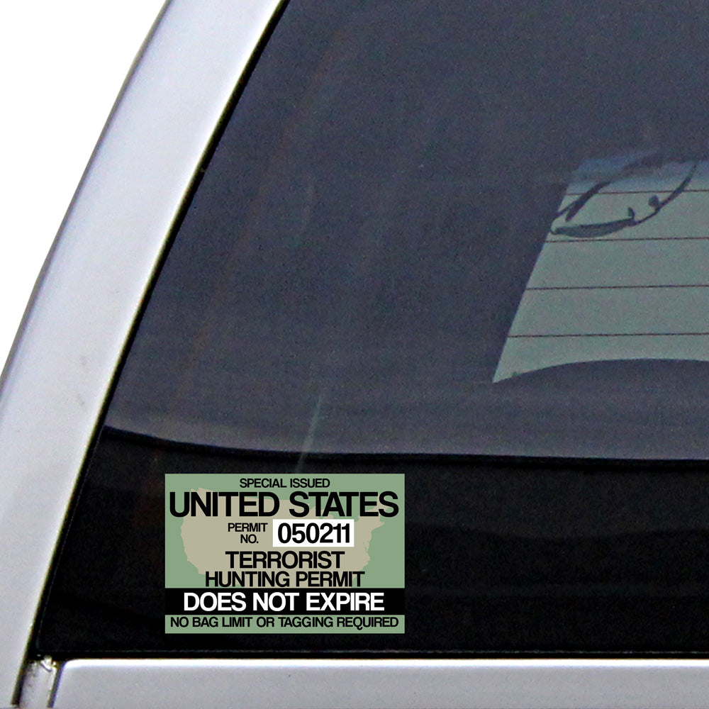 Terrorist Hunting Permit Vinyl Sticker - USA Military Medals | USAMM