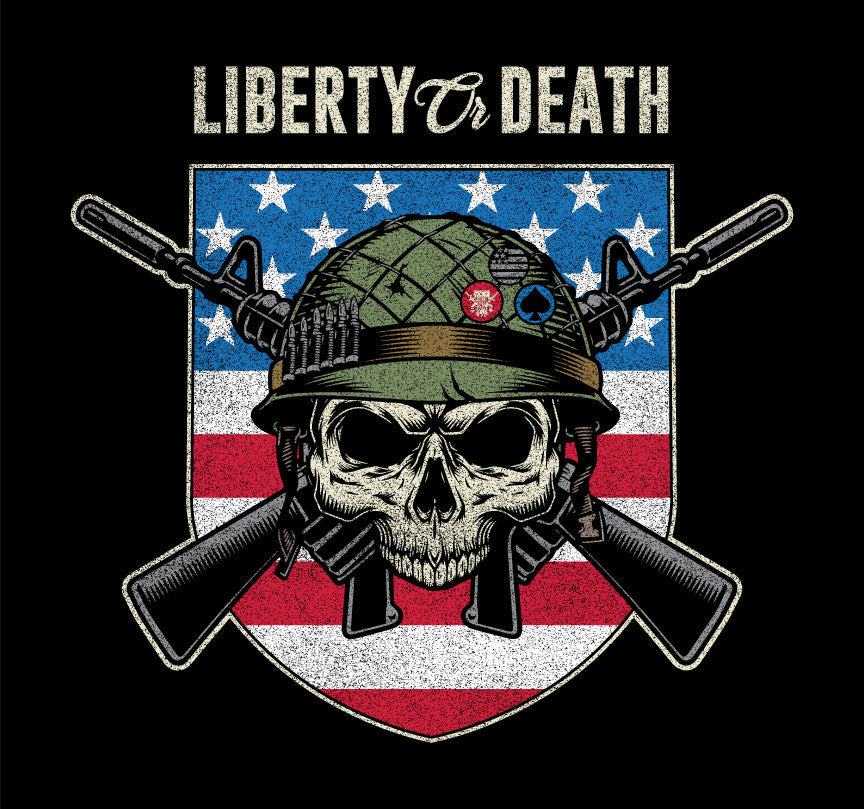 Liberty or Death USA Skull Shield T-Shirt | USAMM